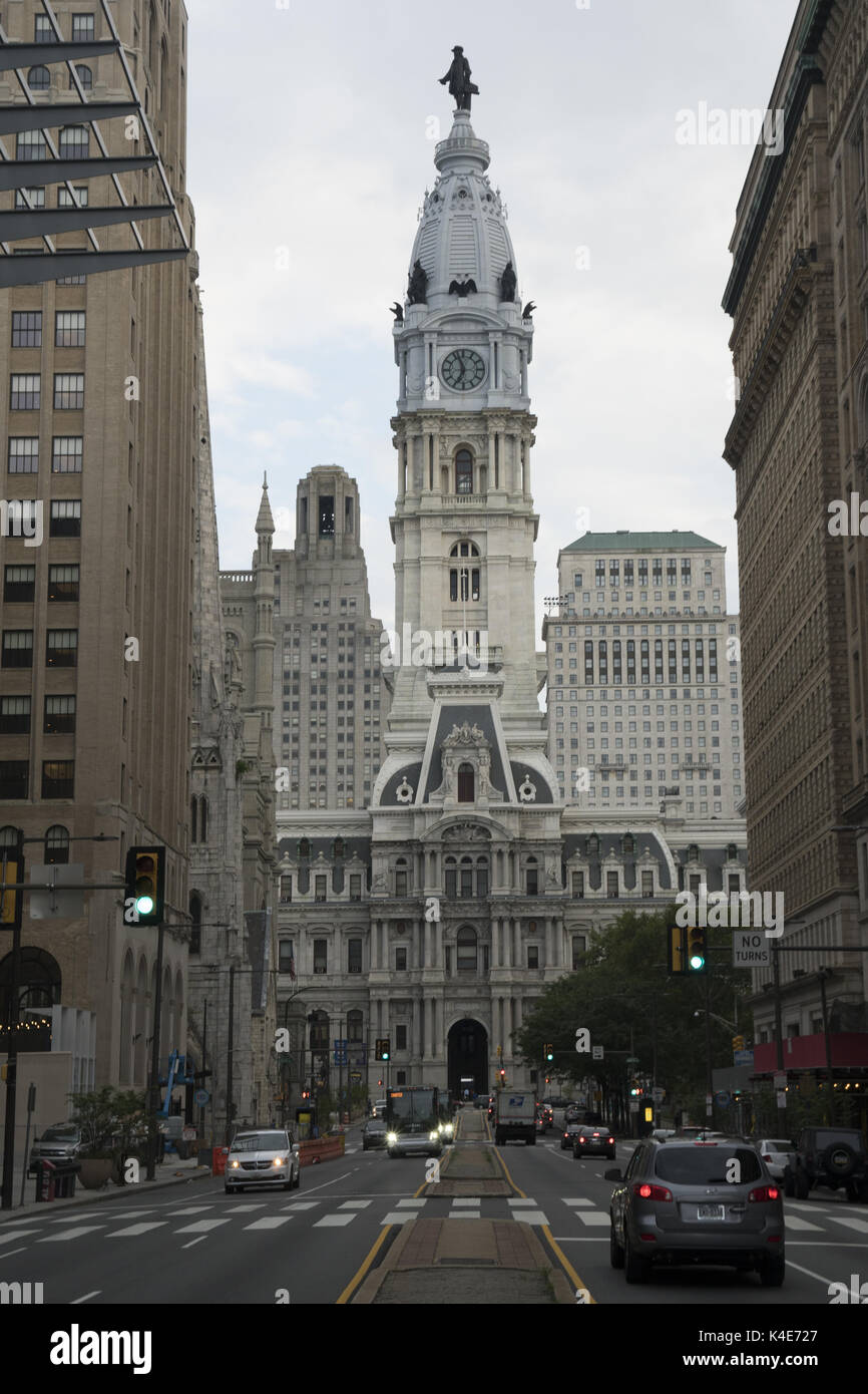 Looking down Market Street at the Iconic City Hall building in ...