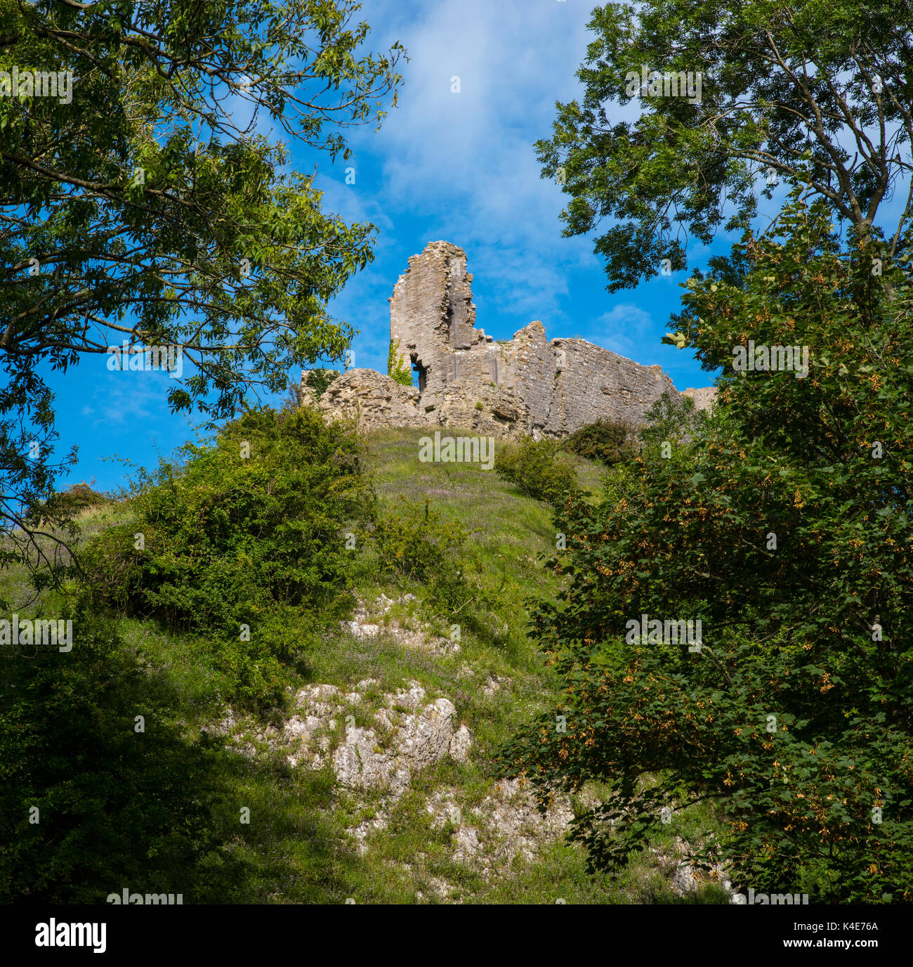 DORSET, UK - AUGUST 16TH 2017: A view of the ruins of Corfe Castle in ...