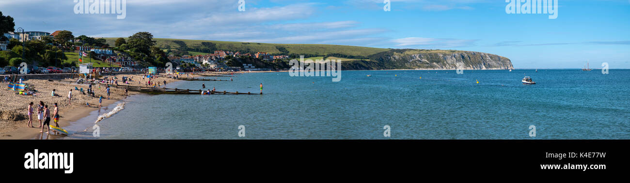 A panoramic view of the beautiful seafront and coastline at Swanage in ...