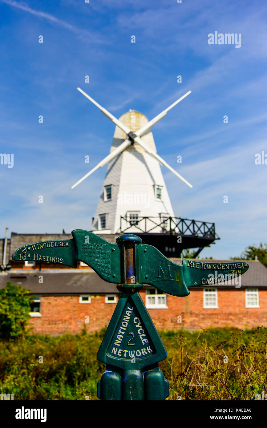 White wooden windmill on a summers day in Rye Stock Photo - Alamy