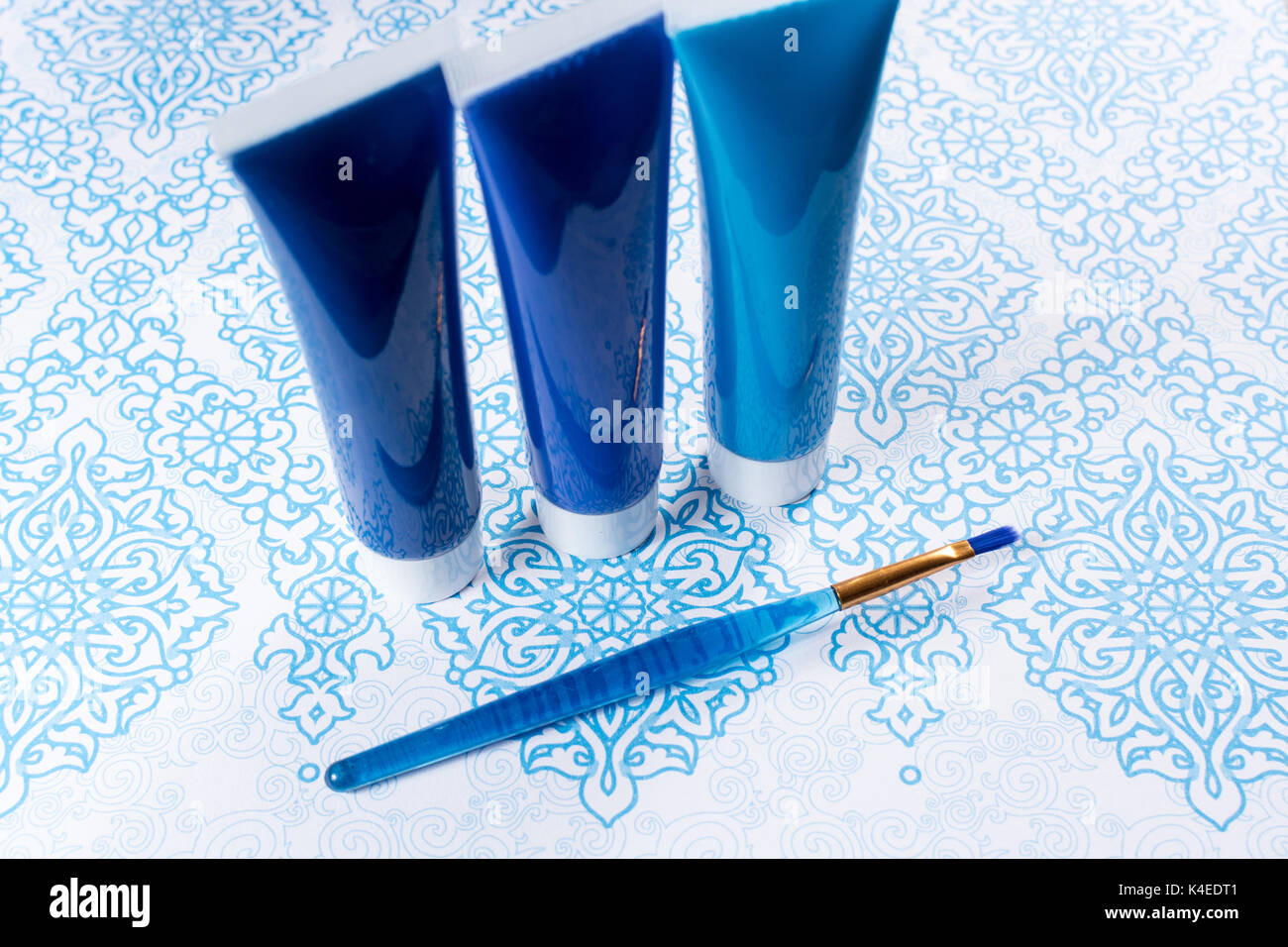 Blue, indigo, cobalt colours - home interieur design concept, on blue ...