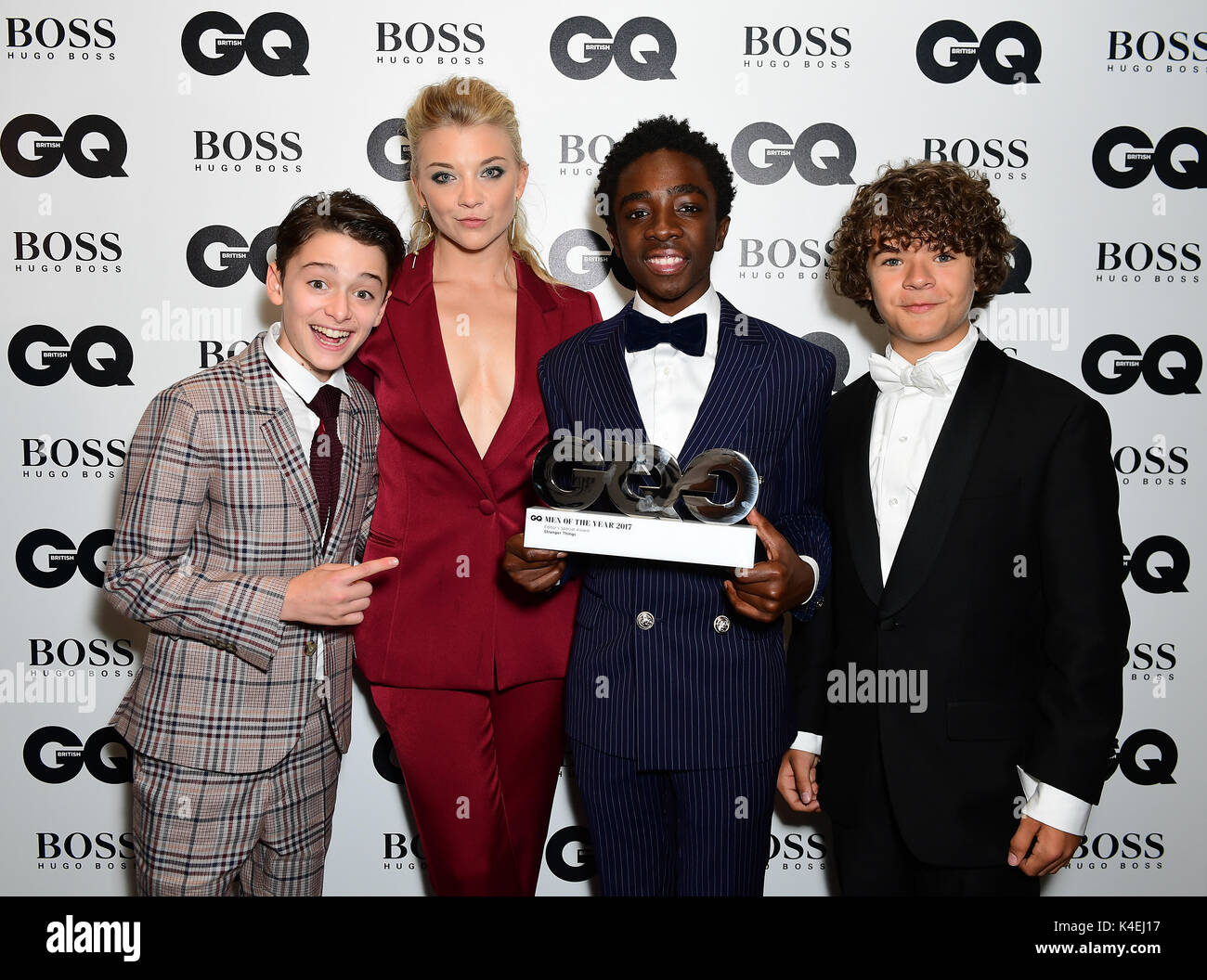 Noah Schnapp (left), Caleb McLaughlin (centre) and Gaten Matarazzo with ...