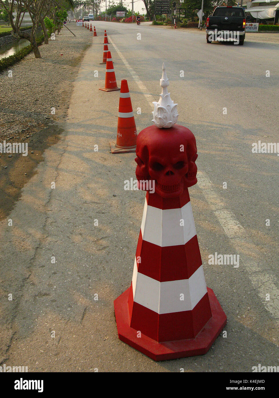 Wat Rongkhun (White temple). Road posts around the temple, decorated ...
