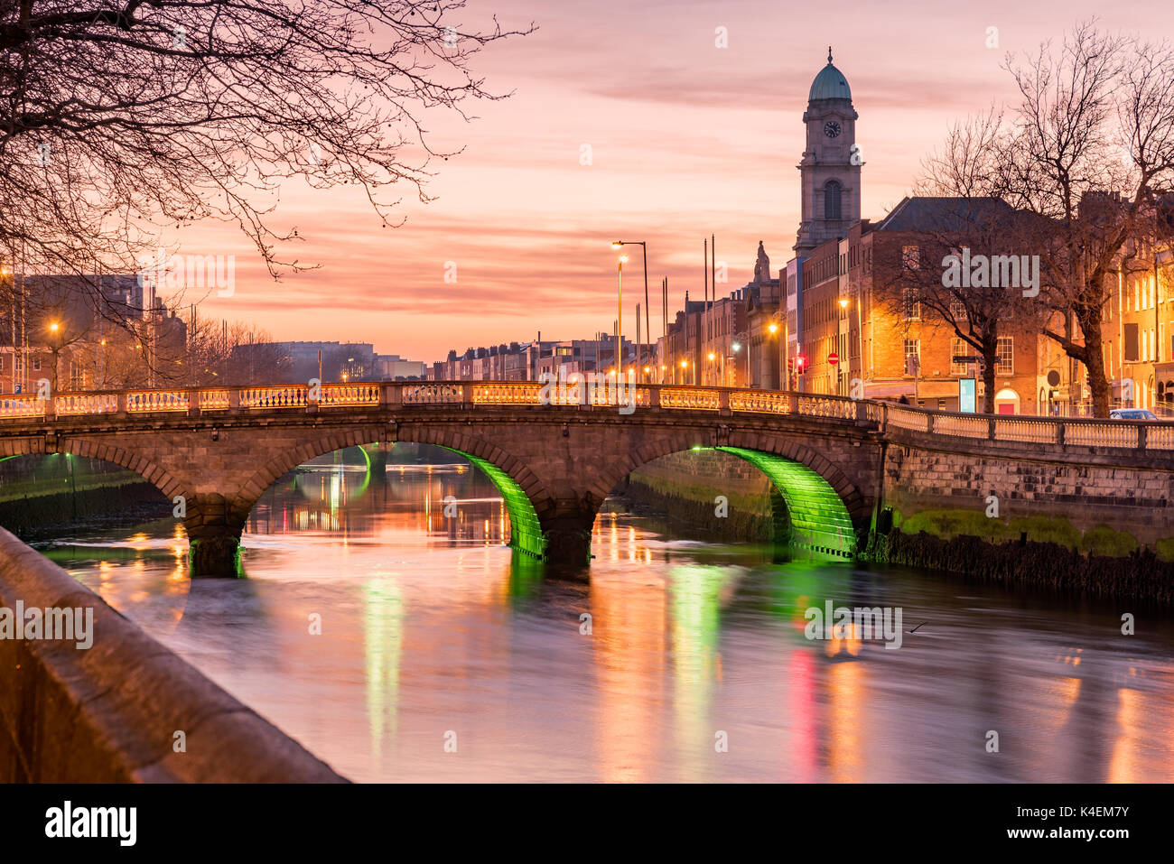 Grattan Bridge in Dublin, Ireland on the evening .This historic bridge ...