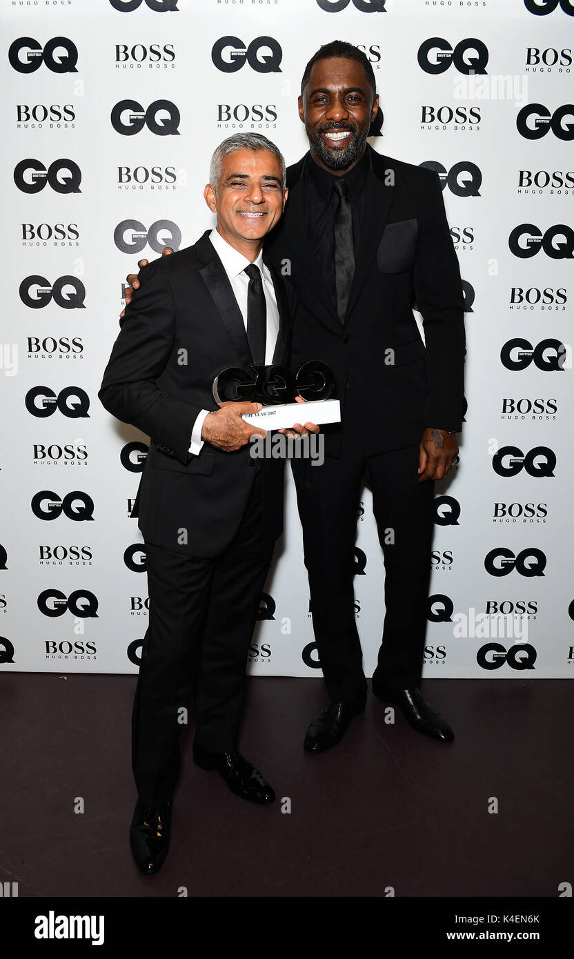 Sadiq Khan with his Best Politician award with Idris Elba during the GQ ...