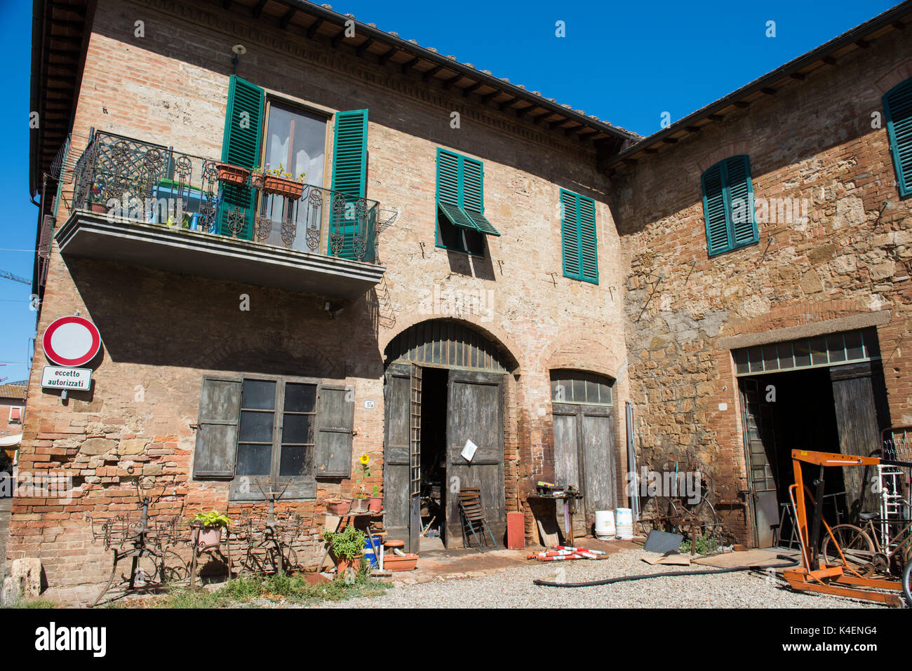 The historic old town on a sunny summer day, Buonconvento Tuscany Italy ...