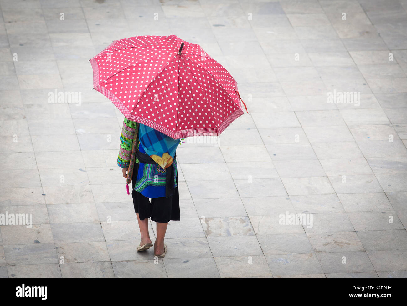 hmong girl with big red umbrella in Sa Pa, Lao Cai, Vietnam Stock Photo ...