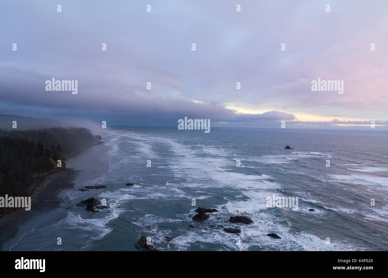 Aerial image of the Pacific Ocean along Ruby Beach, Washington Stock ...