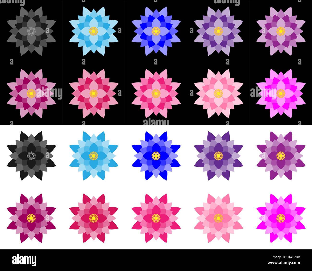 Set of lotuses performed a fills in various colors and hues. Lotus on ...