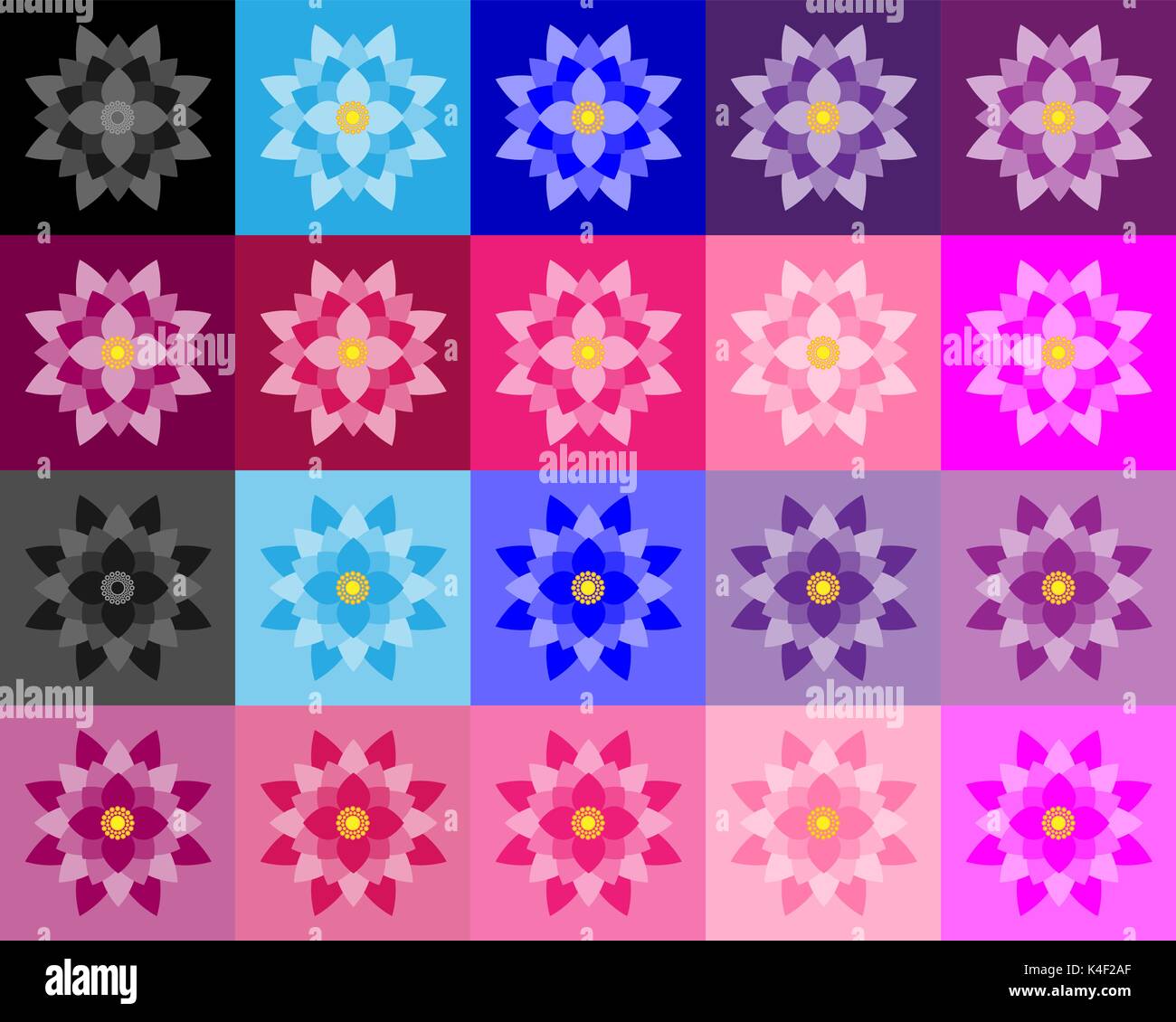 Set of lotuses performed a fills in various colors and hues. Lotus on a ...