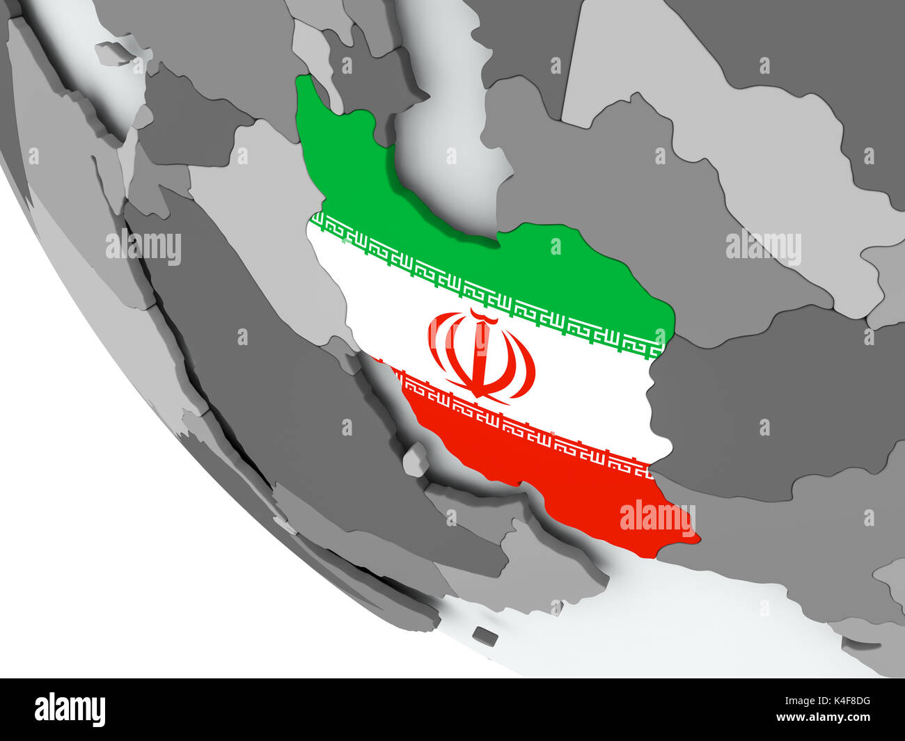 Iran on political globe with embedded flags. 3D illustration Stock ...
