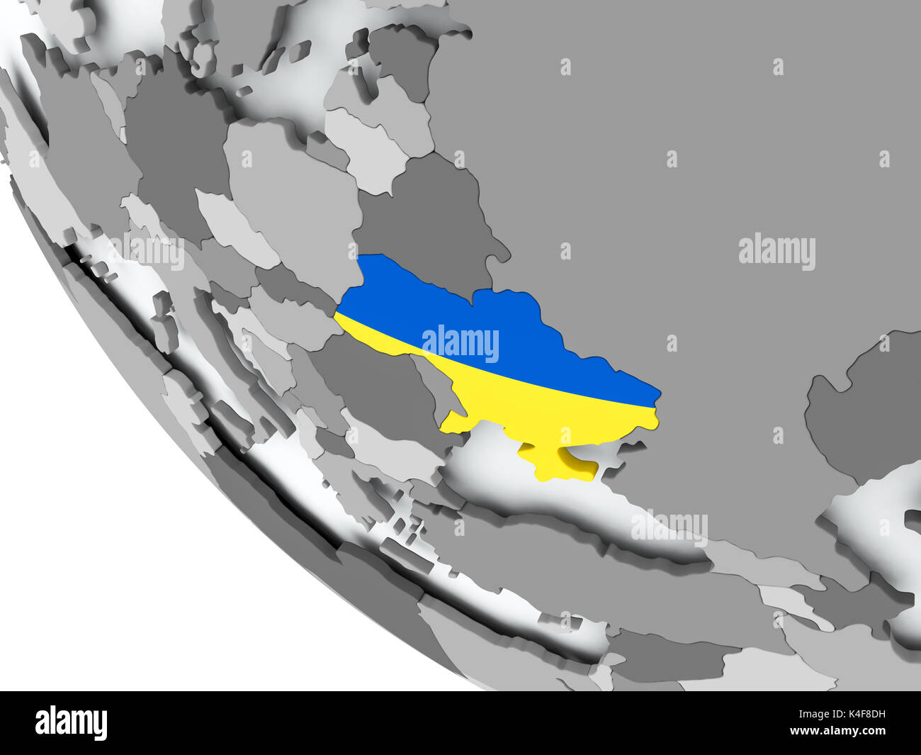 Ukraine on political globe with embedded flags. 3D illustration Stock ...