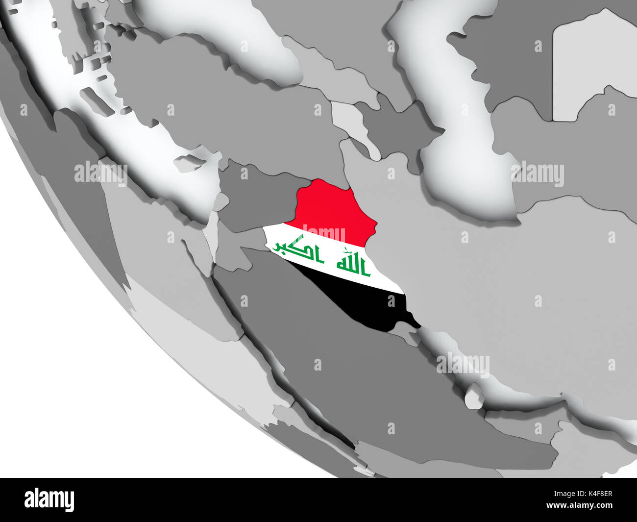 Iraq on political globe with embedded flags. 3D illustration Stock ...