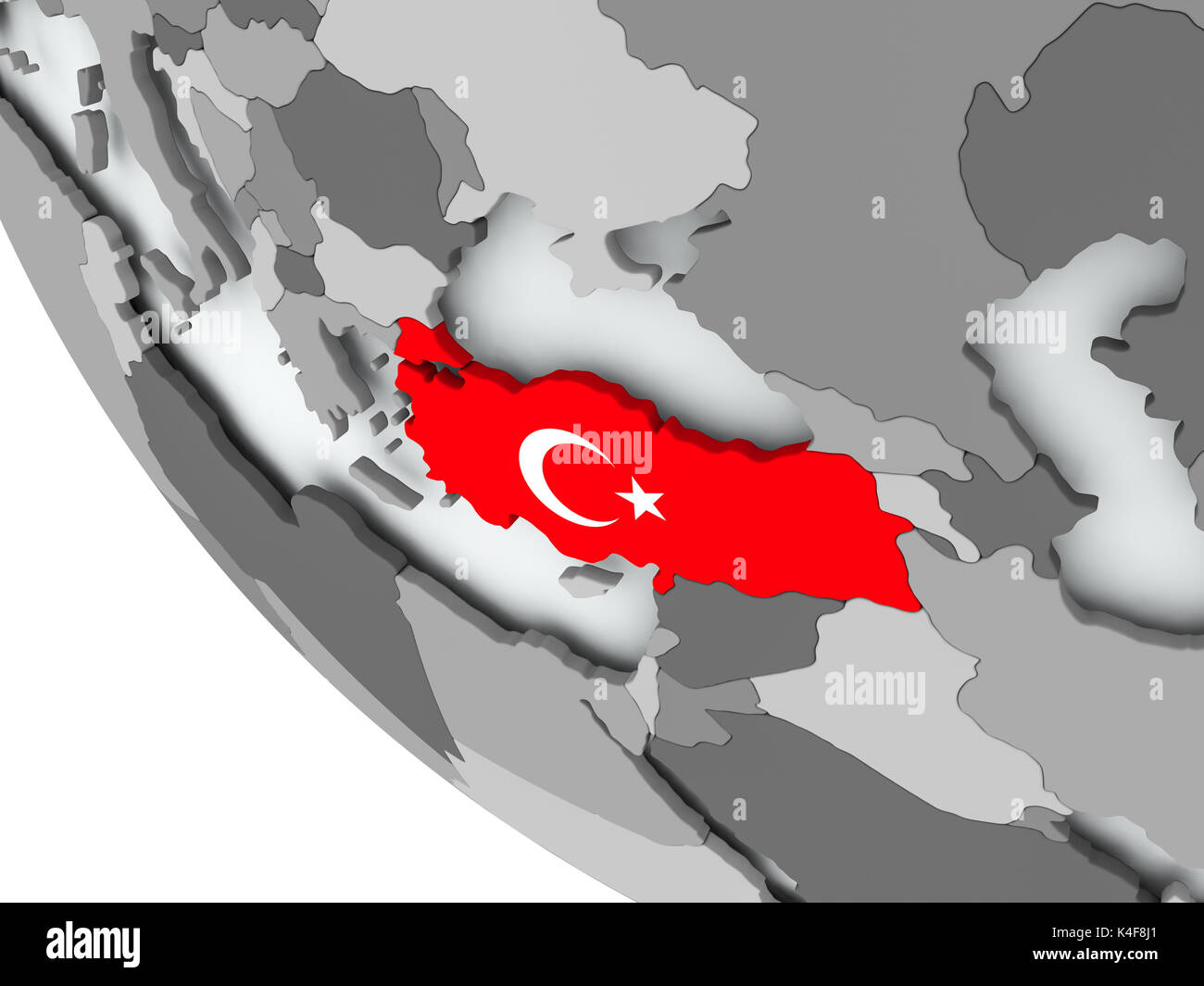 Turkey on political globe with embedded flags. 3D illustration Stock ...