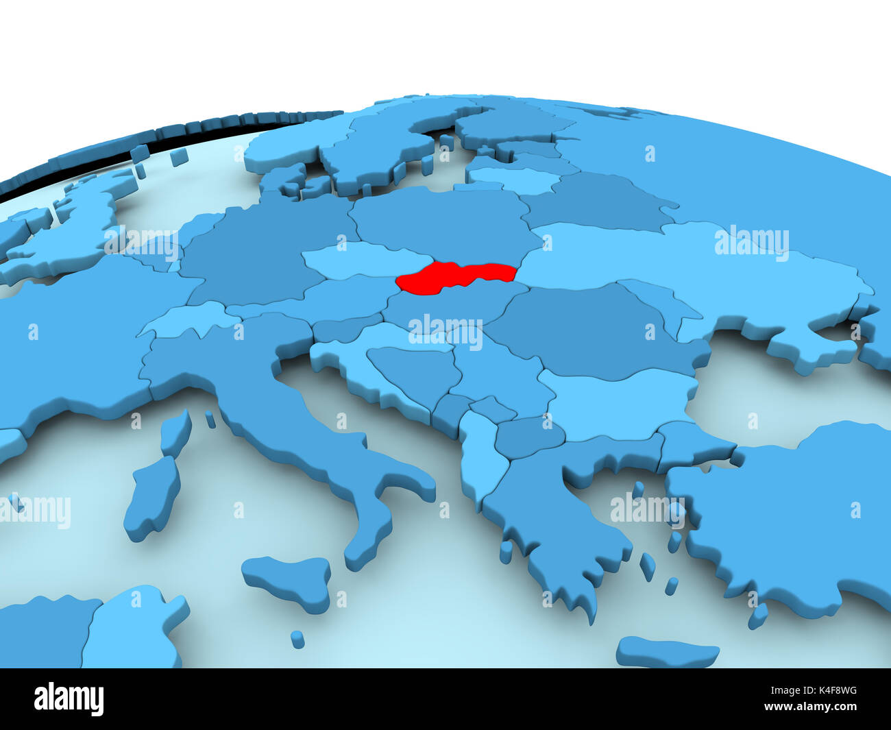 Map of Slovakia in red on blue political globe. 3D illustration Stock ...