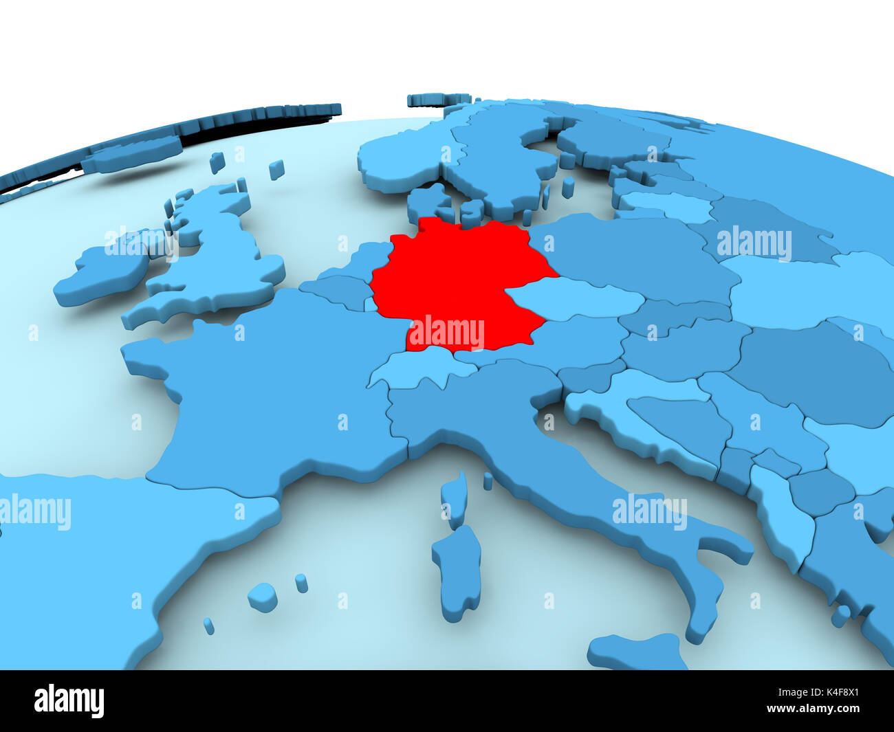 Map of Germany in red on blue political globe. 3D illustration Stock ...