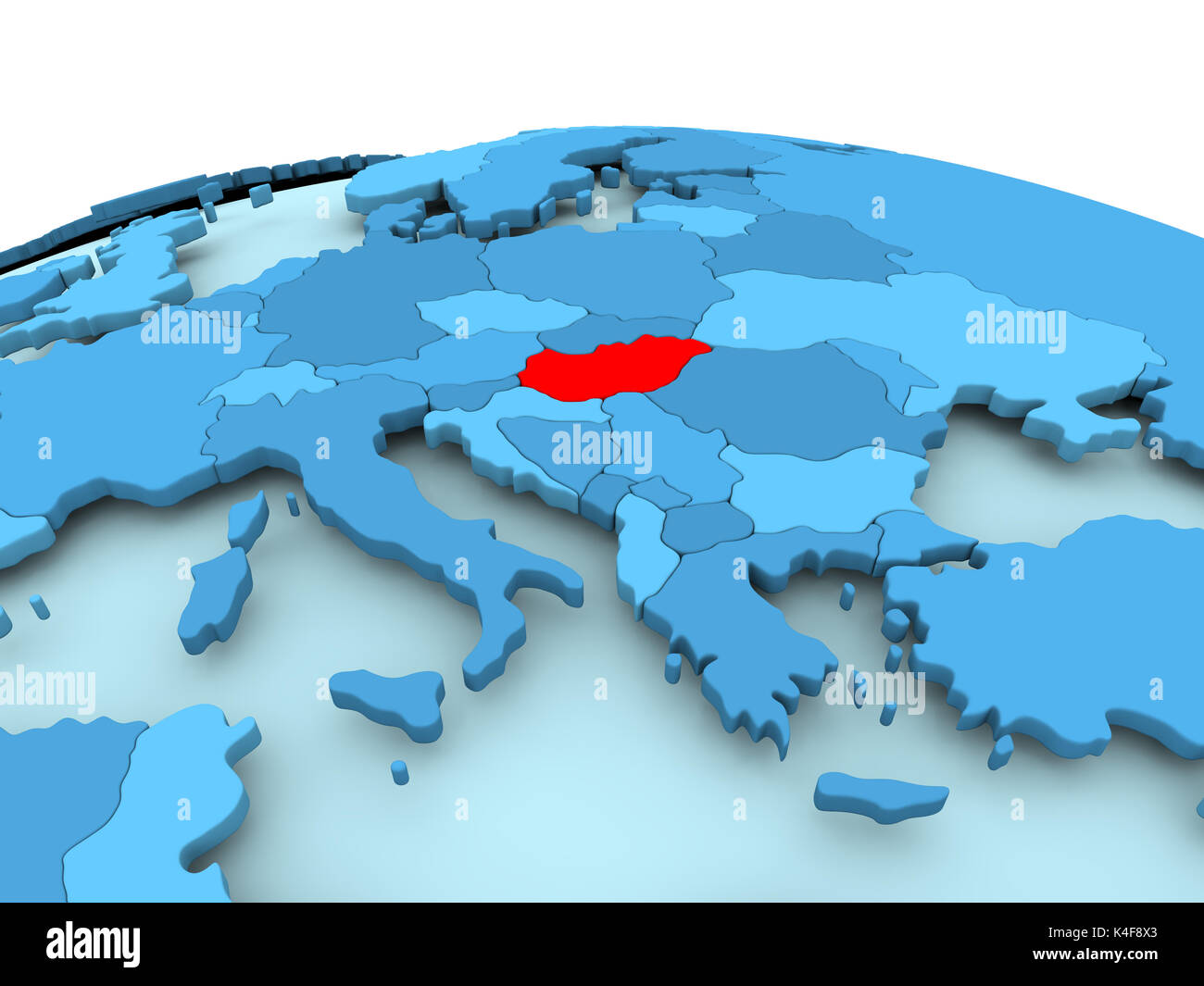 Map of Hungary in red on blue political globe. 3D illustration Stock ...