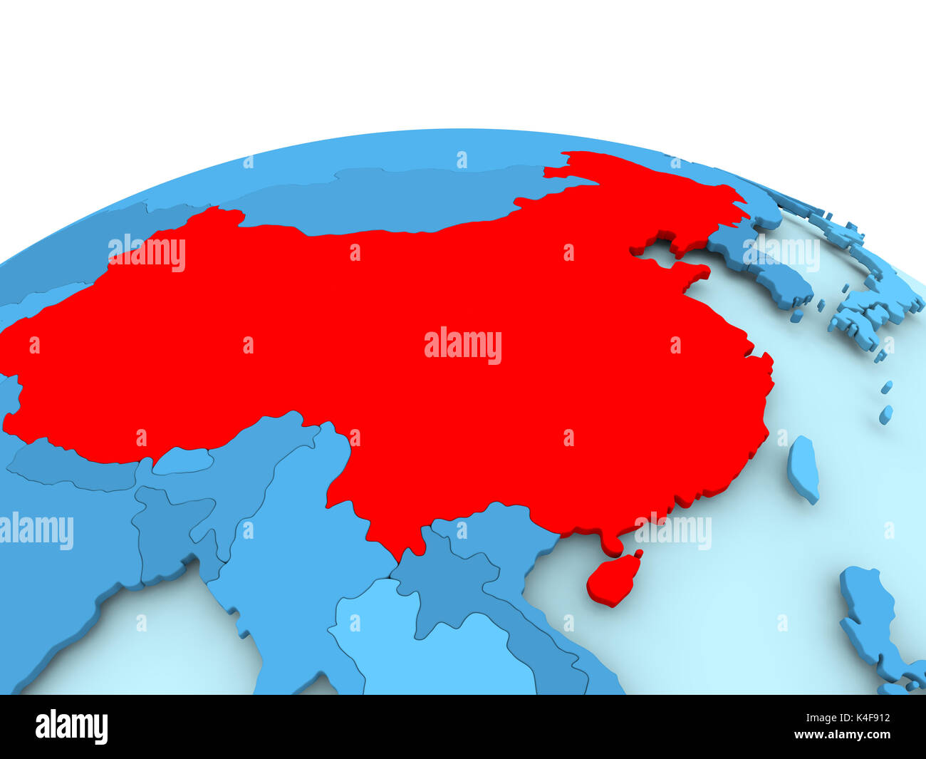 Map of China in red on blue political globe. 3D illustration Stock ...