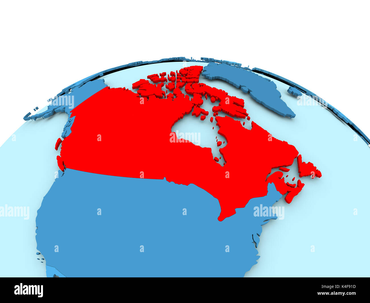 Map of Canada in red on blue political globe. 3D illustration Stock ...