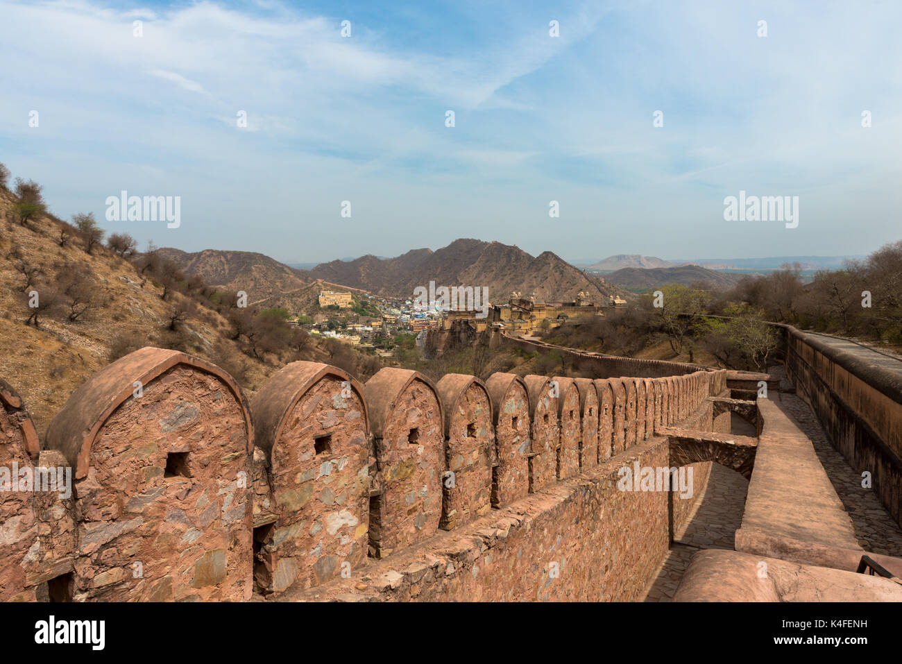 Wide angle picture of the wall of Jaigarh Fort on the top of the ...