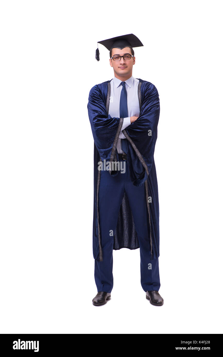 Young man student graduating isolated on white Stock Photo - Alamy