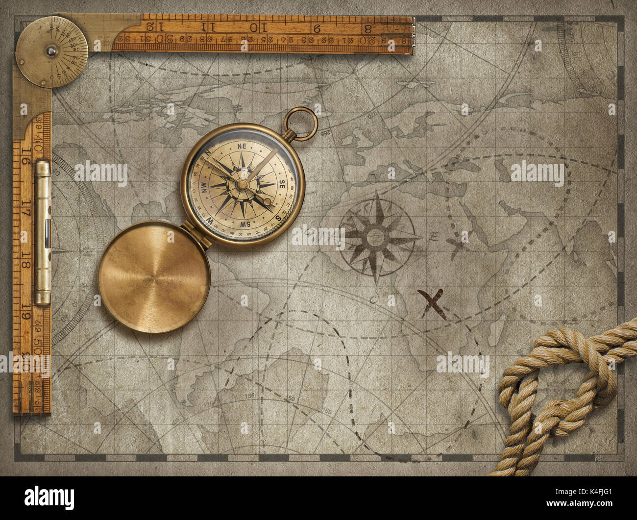 Old nautical map vintage ruler hi-res stock photography and images - Alamy
