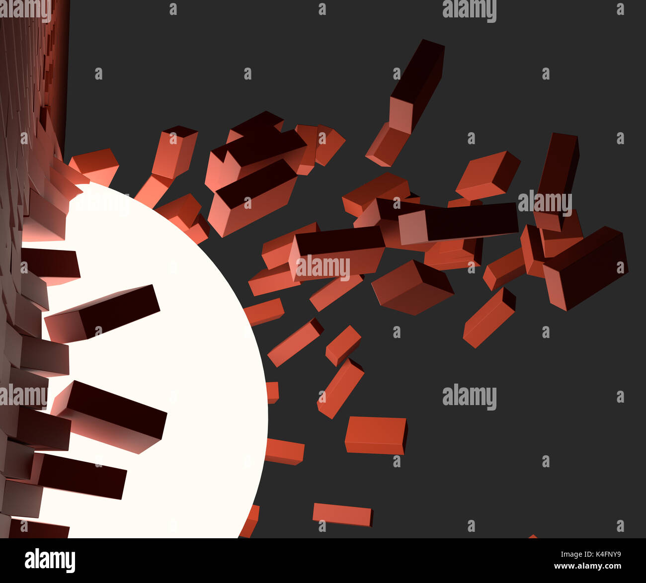 A glowing ball smashed the brick wall Stock Photo - Alamy