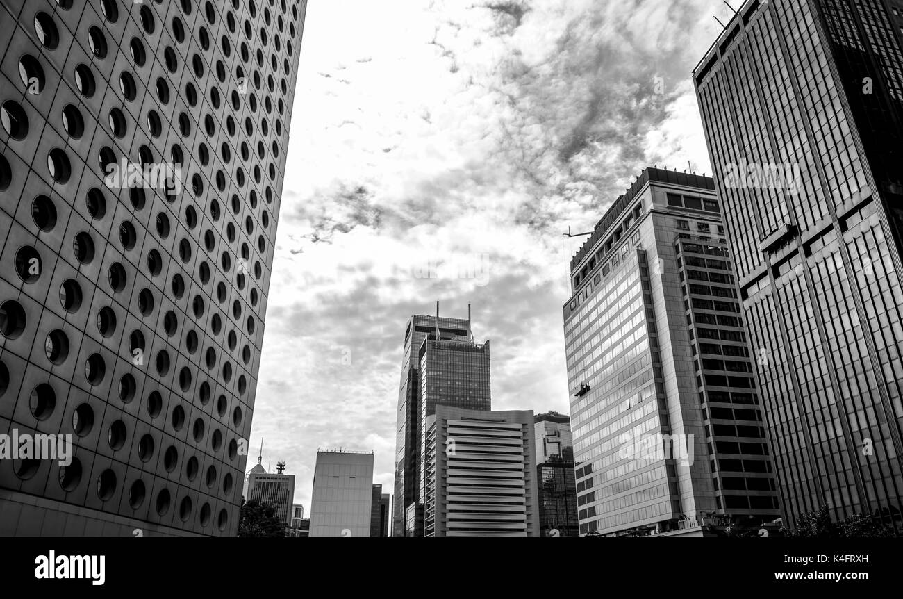 Hong Kong Modern office building with B&W color Stock Photo - Alamy