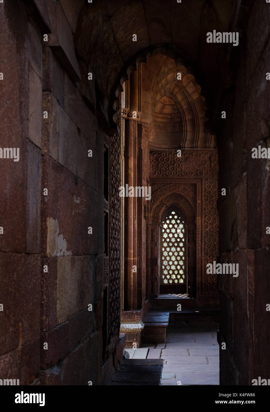NEW DELHI, INDIA - CIRCA OCTOBER 2016: Carved arches inscriptions and ...