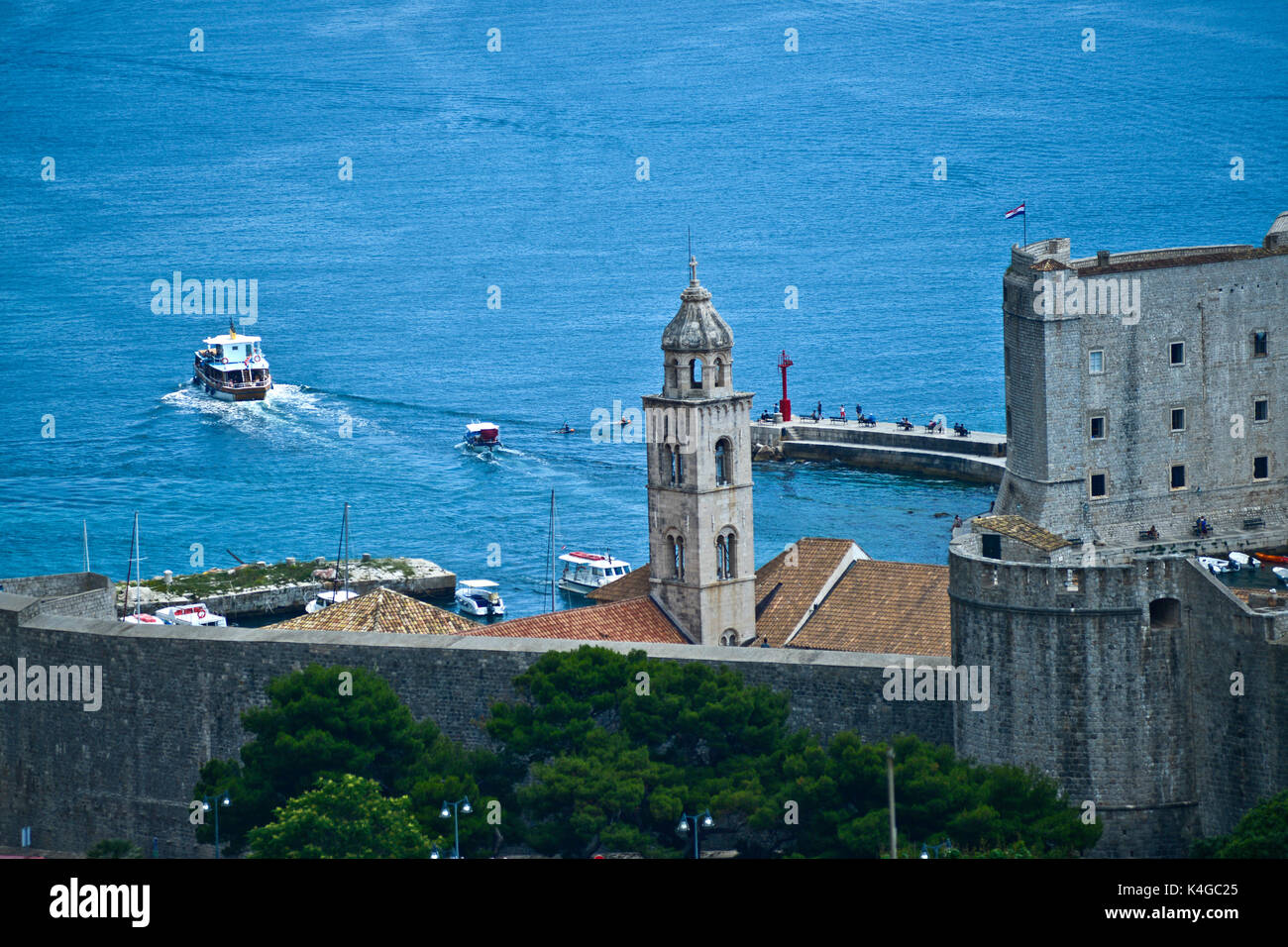 Dubrovnik Old Town wall, next to the Adriatic Sea, Croatia Stock Photo ...