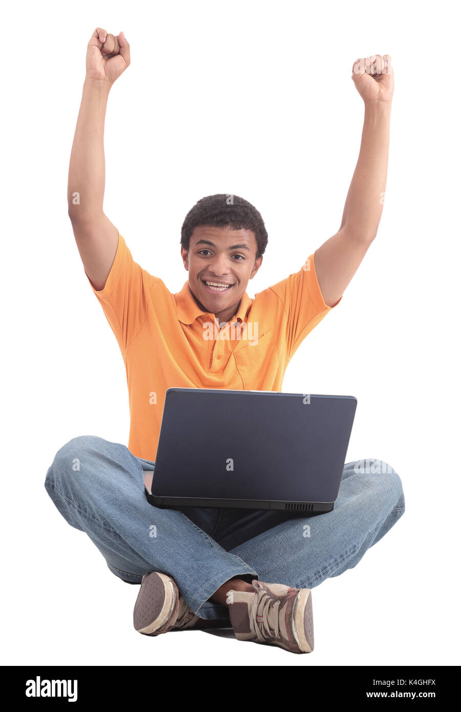 Excited black man with a laptop - isolated over a white Stock Photo - Alamy