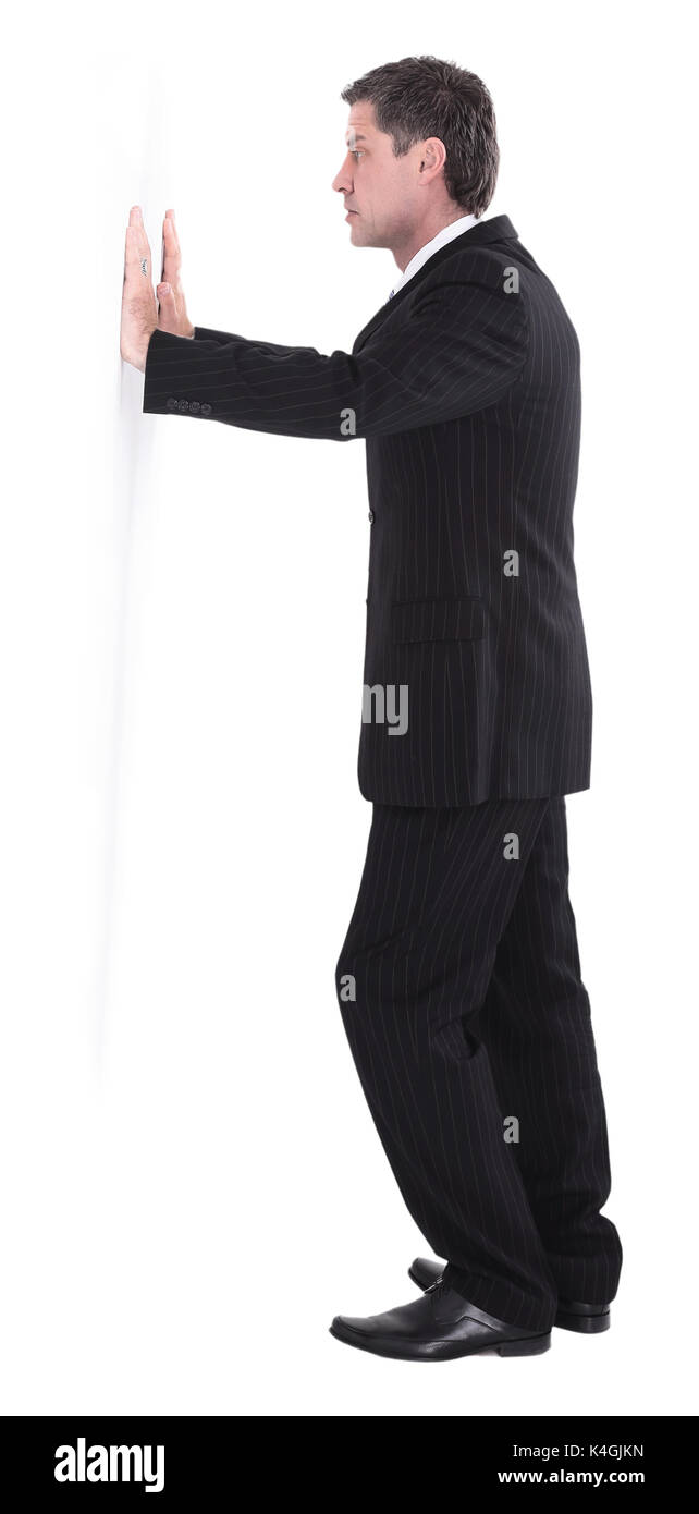 Side view of serious business man on white background Stock Photo - Alamy