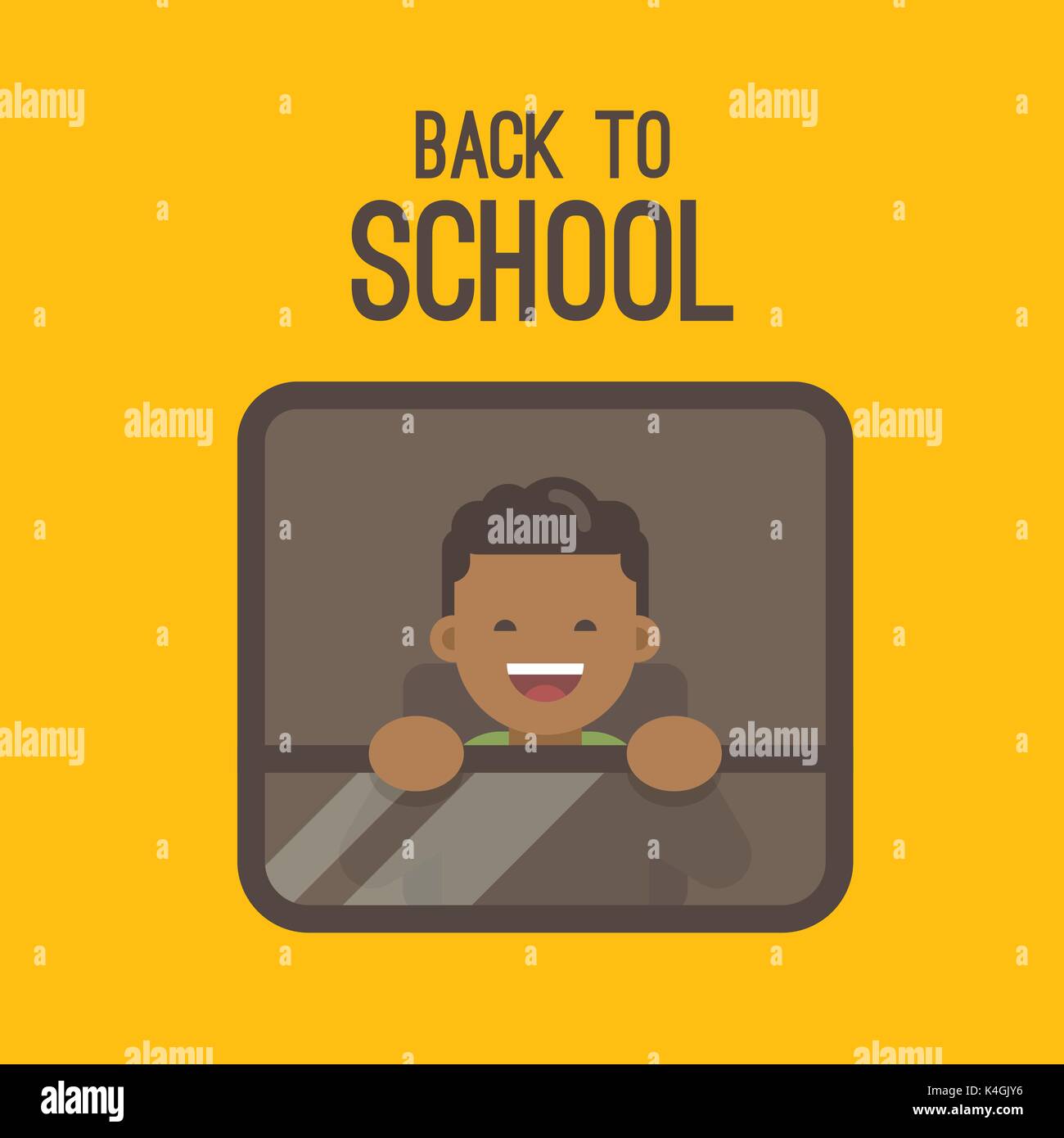 A little boy looking out the window of a yellow school bus. Back to ...