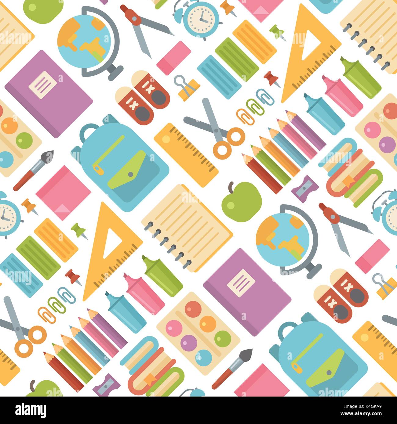 School items seamless pattern on white background. Back to school Stock ...