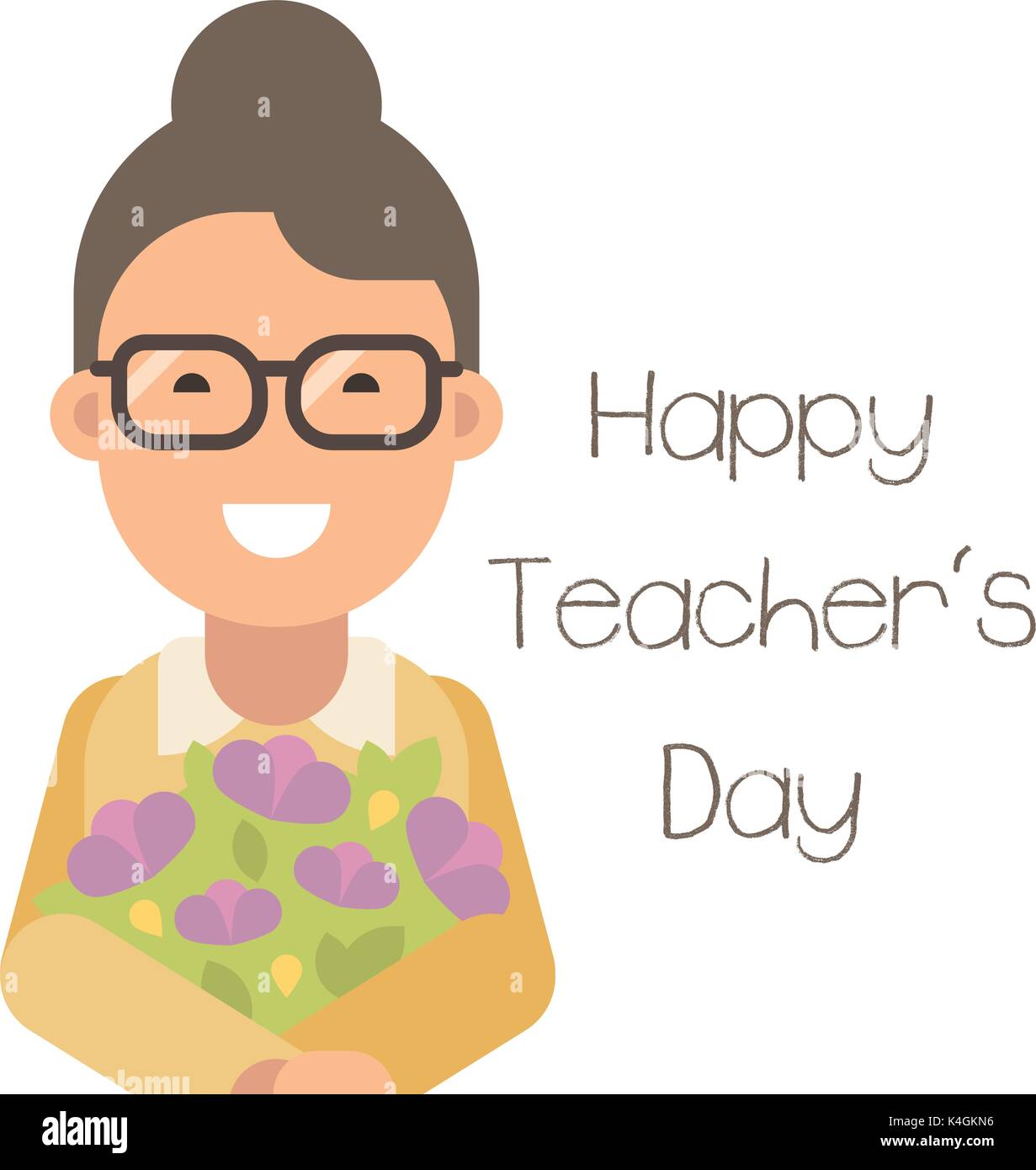 Happy Teacher's Day. Happy young teacher with flowers Stock Vector ...