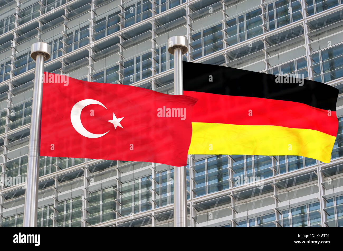 Turkey and Germany flags waving in the wind (3D rendered Stock Photo ...
