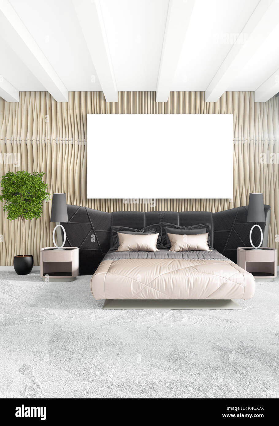 Vertical modern interior bedroom or living room with eclectic wall and ...