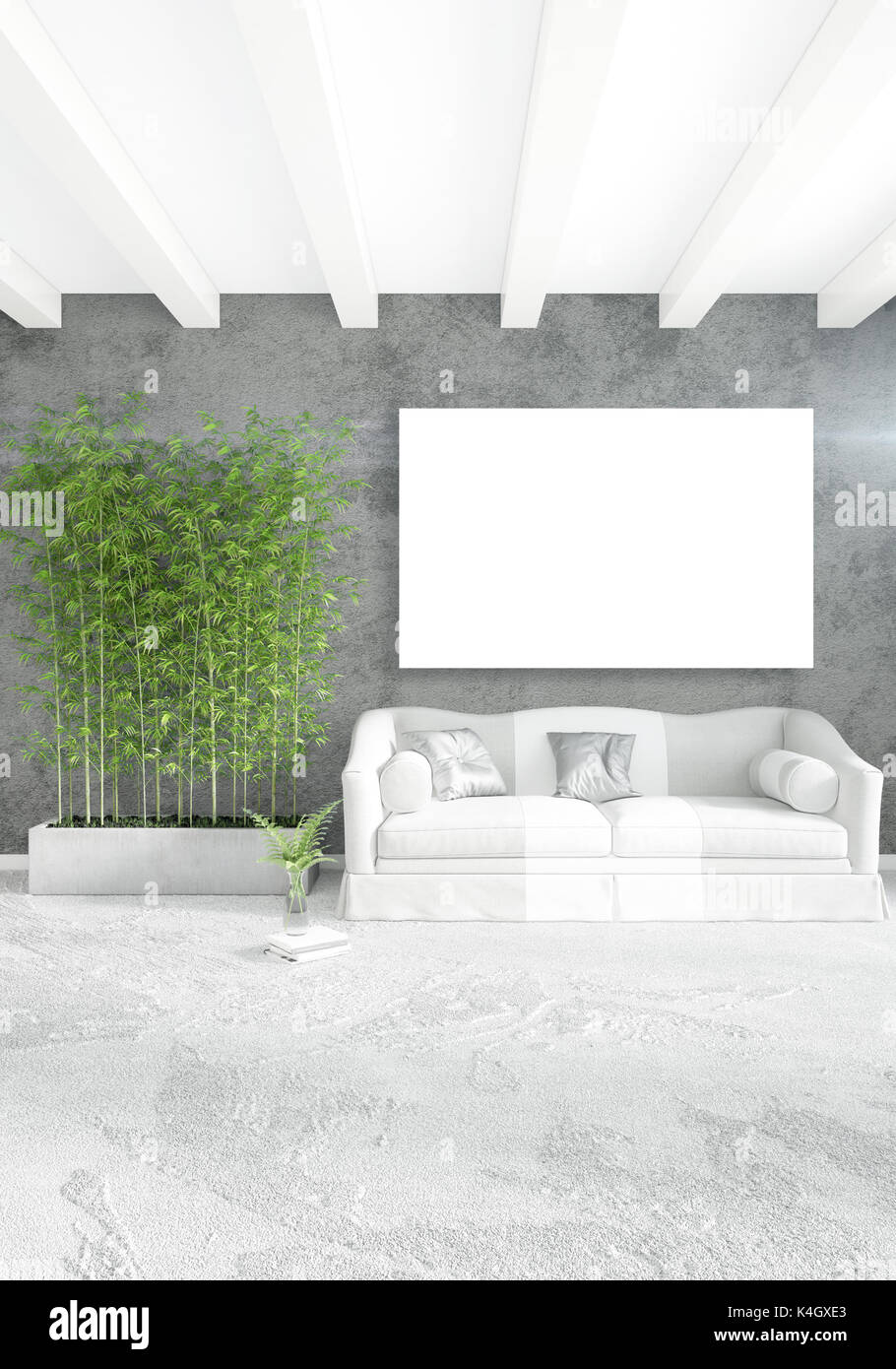 Vertical modern interior bedroom or living room with eclectic wall and ...