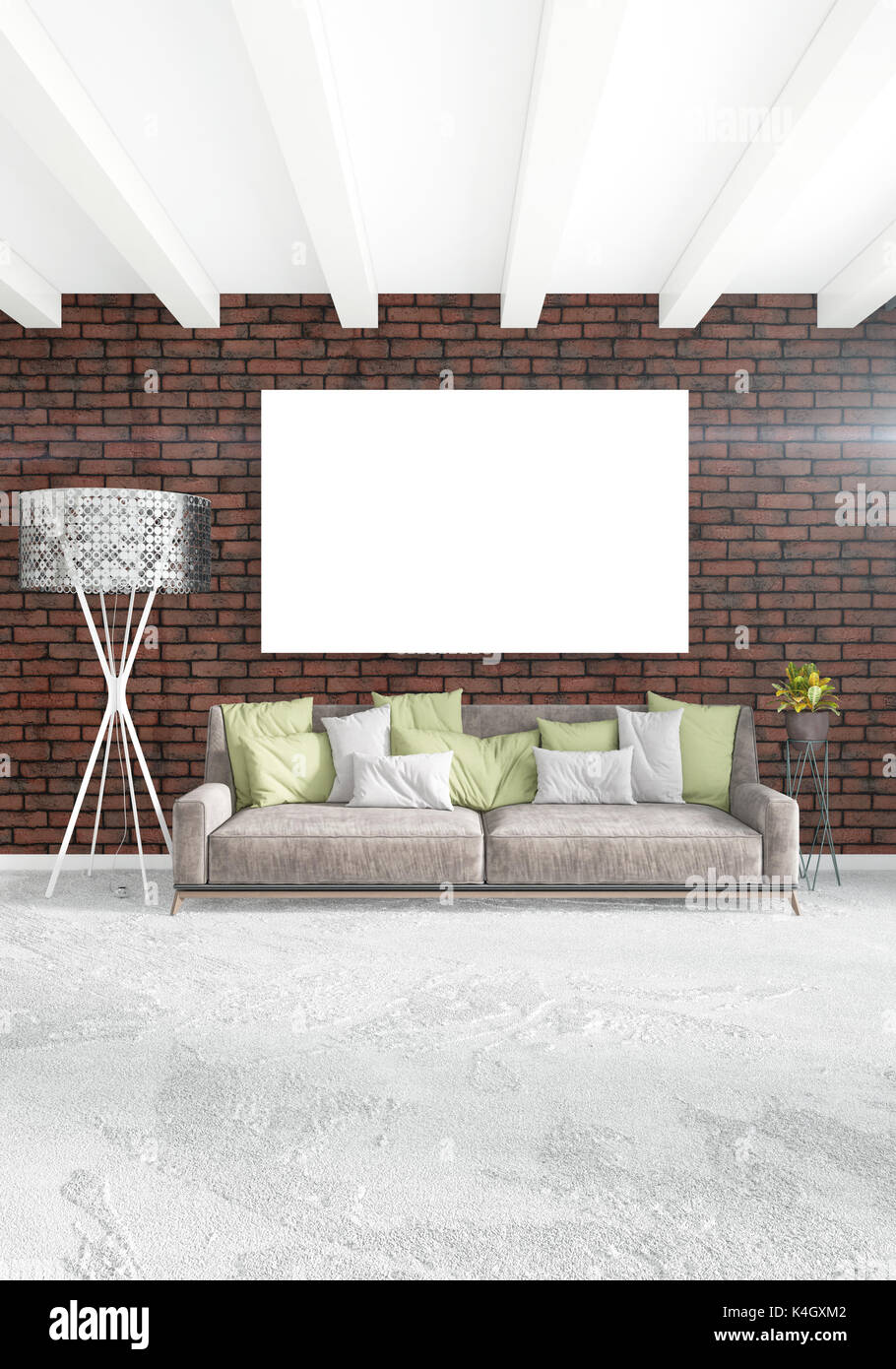 Vertical modern interior bedroom or living room with eclectic wall and ...