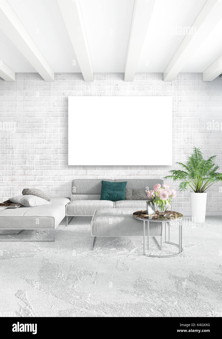 Vertical modern interior bedroom or living room with eclectic wall and ...