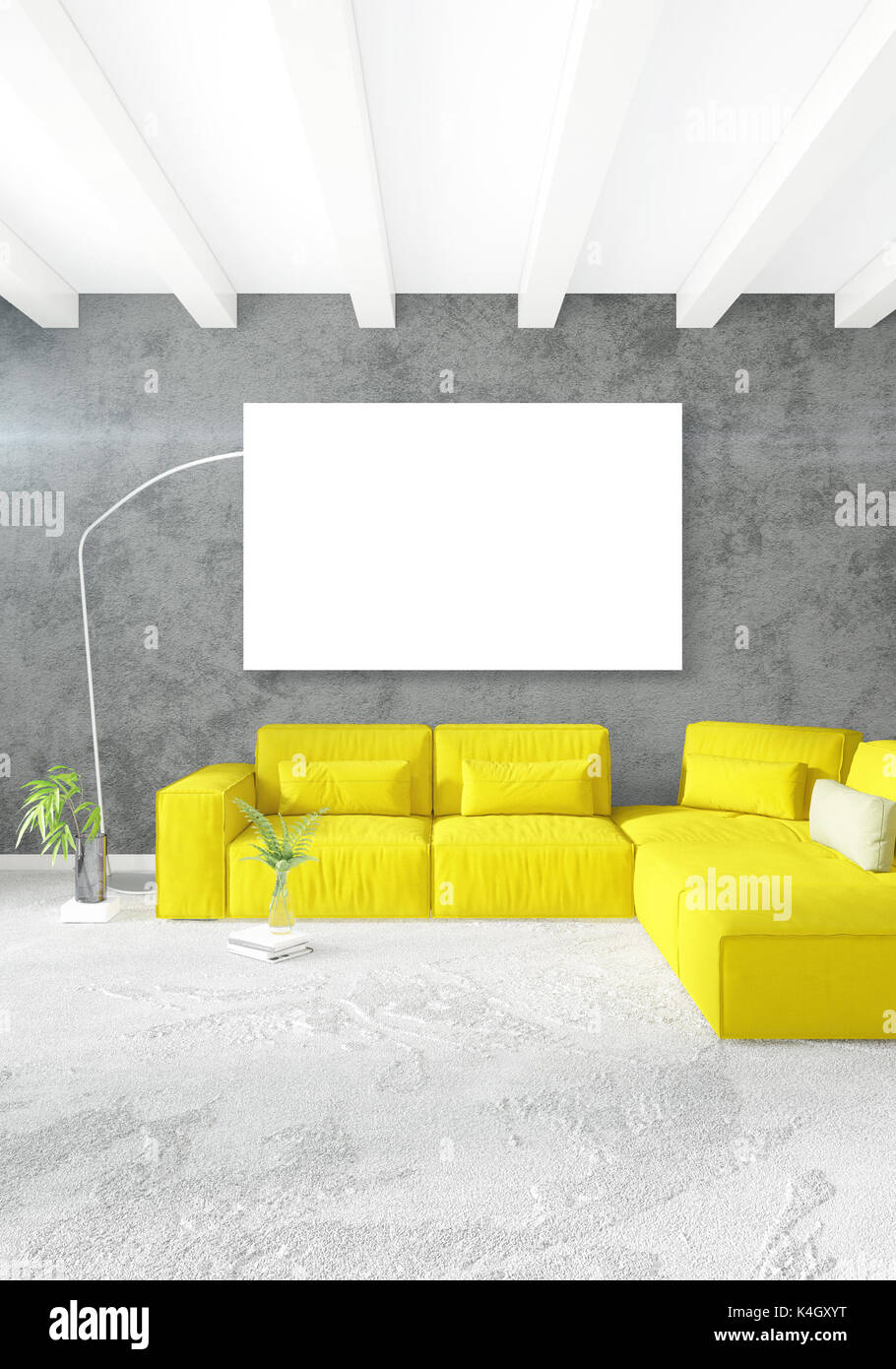 Vertical modern interior bedroom or living room with eclectic wall and ...