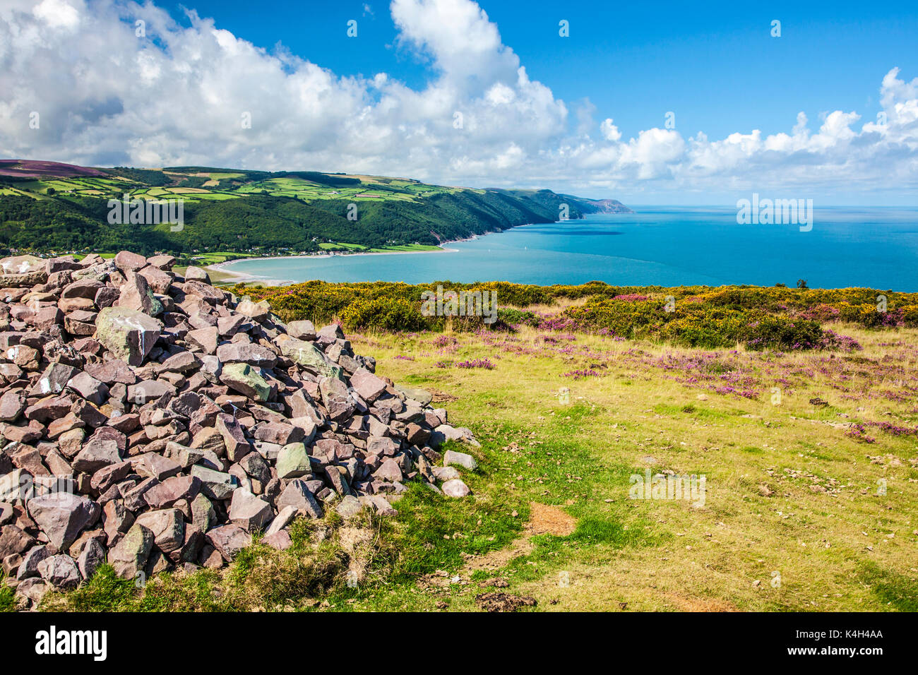 The view over Porlock Bay from Bossington Hill in the Exmoor National ...