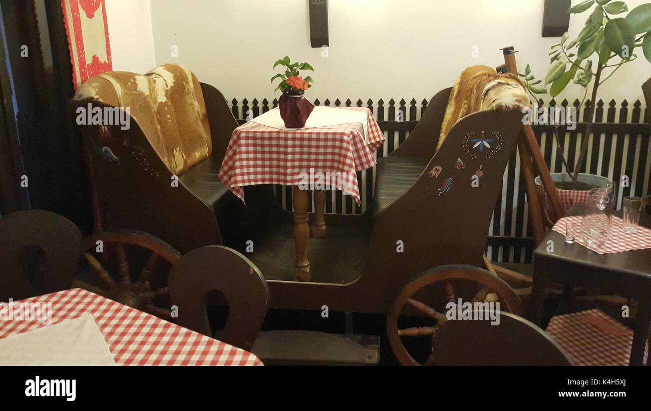 Interior of nice restaurant in Romanian village Stock Photo - Alamy