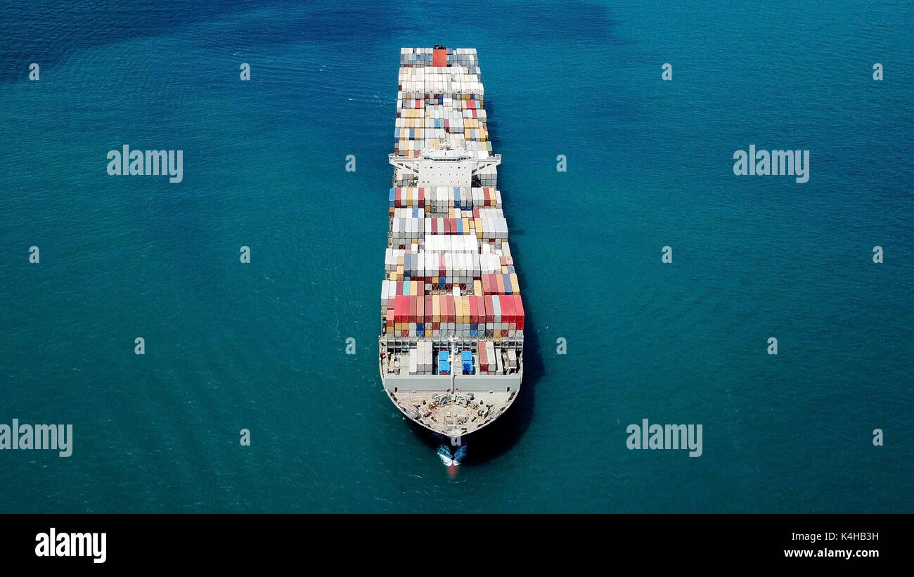 Ultra large container vessel (ULCV) at sea - Aerial image Stock Photo ...