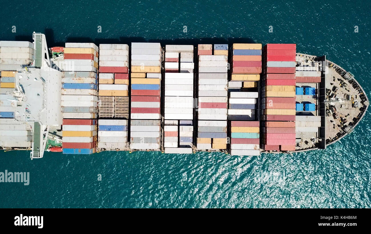 Ultra large container vessel (ULCV) at sea - Aerial image Stock Photo ...