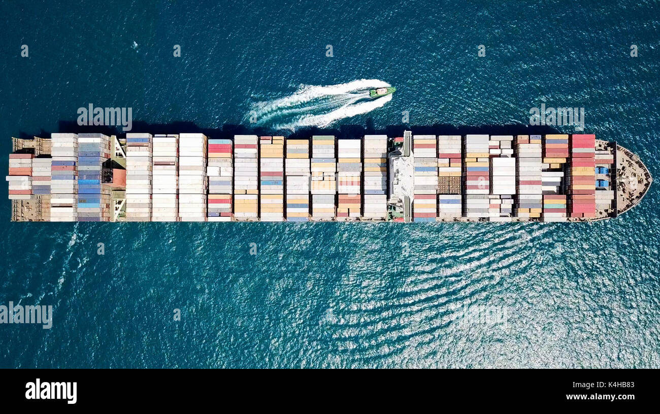 Ultra large container vessel (ULCV) at sea - Aerial image Stock Photo ...