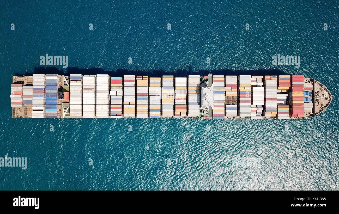 Ultra large container vessel (ULCV) at sea - Aerial image Stock Photo ...