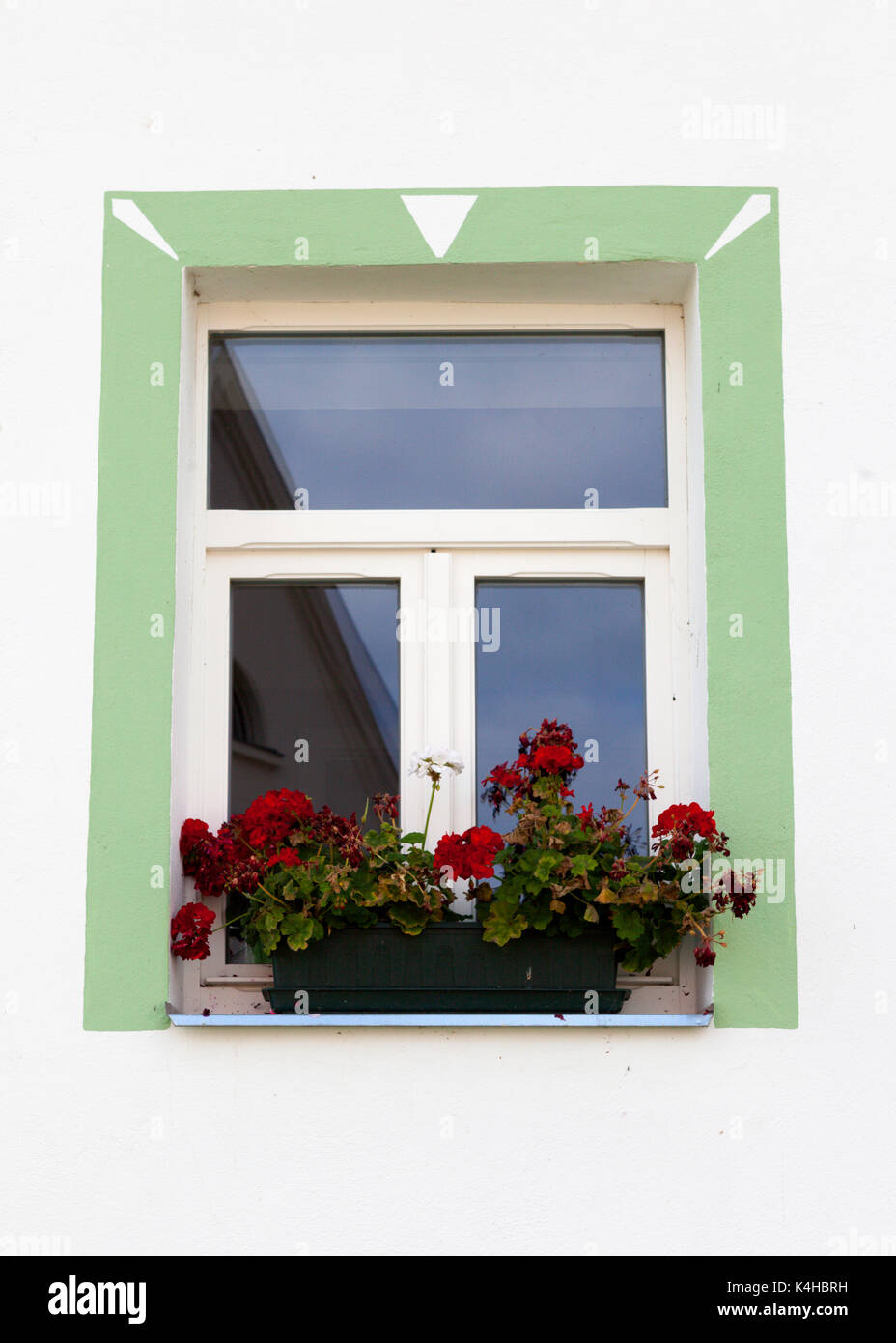 Beautiful country house window with flowers Stock Photo - Alamy