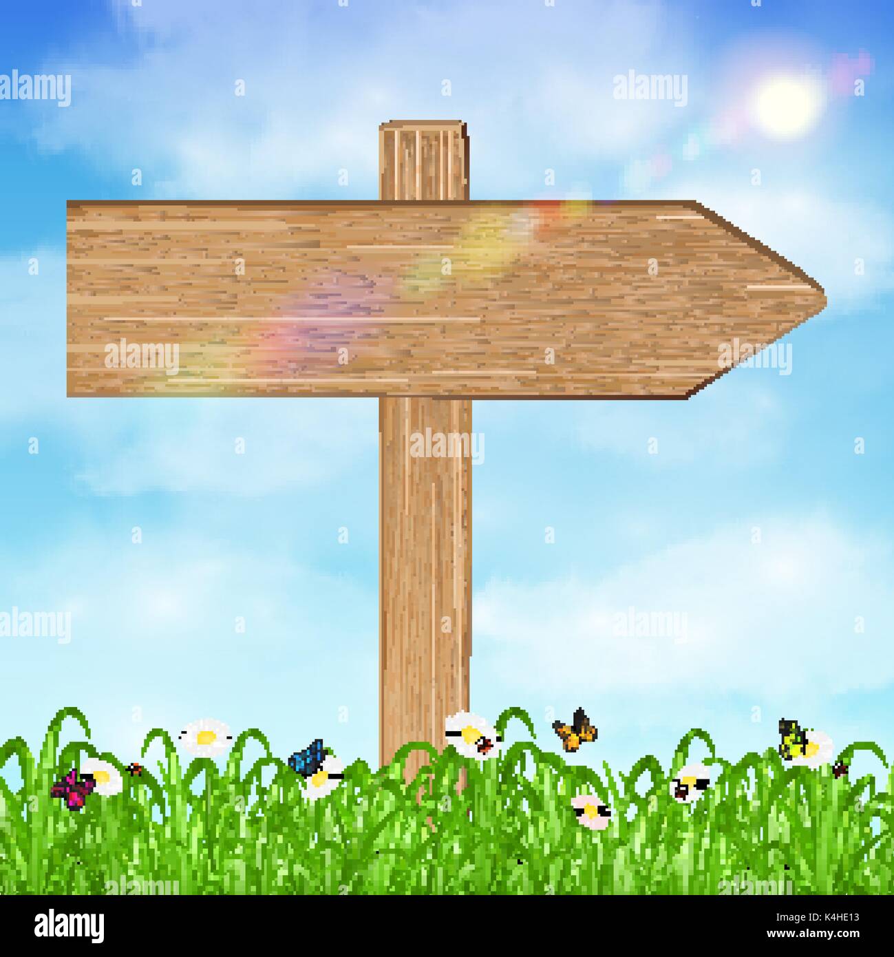 wood board sign with grass and sky background Stock Vector Image & Art ...