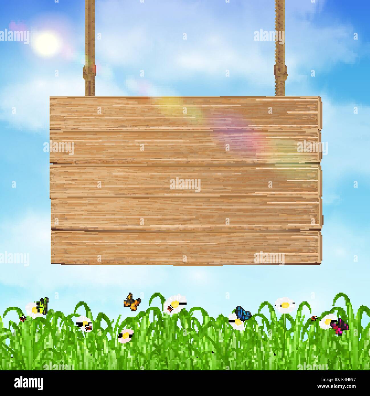 wood board sign with grass and sky background Stock Vector Image & Art ...